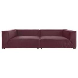 Big-Sofa Tom Tailor HOME "BIG CUBE" Sofas Gr. B/H/T: 270cm x 66cm x 129cm, Samtstoff TSV, ohne Sitztiefenverstellung, rot (wine red tsv 7) in 2 Breiten, wahlweise mit Sitztiefenverstellung, Tiefe 129 cm