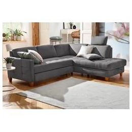 Ecksofa Home Affaire "Earl L-Form" Sofas Gr. B/H/T: 233cm x 80cm x 196cm, Luxus-Microfaser Lederoptik, Ottomane rechts, ohne Bettfunktion-ohne Bettkasten, grau (anthrazit) wahlweise auch mit Bettfunktion oder Bettkasten