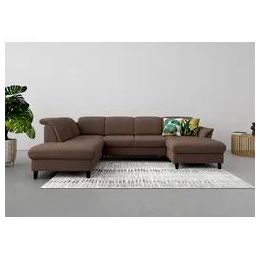 Sit & More Wohnlandschaft SIT & MORE "Maggiore U-Form" Sofas Gr. B/T: 312cm x 224cm, Soft clean, Ottomane links, mit Kopfteilverstellung-mit Bettfunktion-mit Stauraum-Fussfarbe: schwarz matt, braun (espresso) wahlweise mit Kopfteilverstellung, Bettfunktion und Stauraum