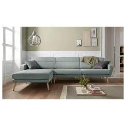 Ecksofa Andas "Bille L-Form" Sofas Gr. B/H/T: 302cm x 86cm x 178cm, Struktur fein, Recamiere links, grün (mint) mit Naht im Rückenkissen und Beinen aus Eichenholz