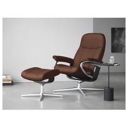 Relaxsessel stressless "Consul" Sessel Gr. Leder PALOMA, Cross Base Schwarz, L, Relaxfunktion-Drehfunktion-PlusTMSystem-Gleitsystem-BalanceAdaptTM, B/H/T: 91cm x 102cm x 79cm, braun (copper paloma) mit Hocker, Cross Base, Größe S, M & L, Holzakzent Schwarz