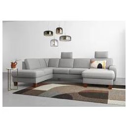 Wohnlandschaft Home Affaire "Vision U-Form" Sofas Gr. B/H/T: 315 cm x 90 cm x 215 cm, Luxus-Microfaser Euphoria, Ottomane links, ohne Bettfunktion-ohne Stauraum, grau wahlweise mit Bettfunktion und Stauraum, auch in Easy Care-Bezug