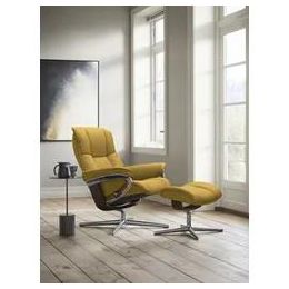 Relaxsessel stressless "Mayfair" Sessel Gr. ROHLEDER Stoff Q2 FARON, Cross Base Braun, Relaxfunktion-Drehfunktion-PlusTMSystem-Gleitsystem-BalanceAdaptTM, B/H/T: 92cm x 103cm x 79cm, gelb (yellow q2 faron) mit Cross Base, Größe S, M & L, Holzakzent Braun