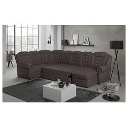 Wohnlandschaft Home Affaire "Boston U-Form" Sofas Gr. B/H/T: 333 cm x 102 cm x 216 cm, Kunstleder SOFTLUX, langer Schenkel links-Recamiere rechts-Bettfunktion rechts, Mit Bettfunktion-mit Schubkasten, braun (mud) Gemütliche Wohnlandschaft mit hoher Rückenlehne in klassischem Design