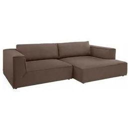 Ecksofa Tom Tailor HOME "Big Cube Style" Sofas Gr. B/H/T: 270cm x 83cm x 160cm, Struktur fein TBO, Recamiere rechts, braun (coconut brown tbo 12) mit cleanen Stegkissen, extra große Sitztiefe, Breite 270cm