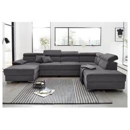 Wohnlandschaft DOMO collection "Mira U-Form" Sofas Gr. B/H/T: 337cm x 78cm x 230cm, Luxus-Microfaser, Recamiere links, mit Kopfteilverstellung, braun (espresso) wahlweise mit Bettfunktion und Bettkasten