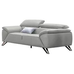 2,5-Sitzer NICOLETTI HOME Sofas Gr. B/H/T: 204cm x 72cm x 107cm, Leder TOUCH, grau (grigio chiar) Breite 204 cm, inklusive Kopfteilverstellung, Metallfüße