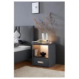 Nachtkonsole Westfalia Schlafkomfort "Brilon" Sideboards Gr. B/H/T: 45cm x 53cm x 45cm, Mit LED-Beleuchtung, Strukturstoff, schwarz (charcoal/schieferoptik anthrazit) wahlweise mit indirekter LED-Beleuchtung