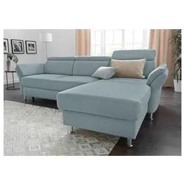 Sit & More Ecksofa SIT & MORE "Avignon L-Form" Sofas Gr. B/H/T: 259cm x 97cm x 172cm, Struktur, Recamiere rechts, mit Kopfteilverstellung-mit Bettfunktion-mit Bettkasten, blau (aqua) Kopfteilverstellung, wahlweise mit Bettfunktion und Bettkasten