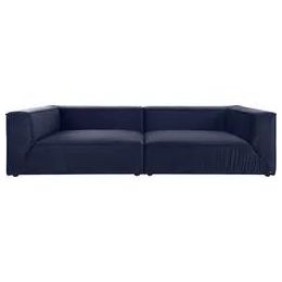 Big-Sofa Tom Tailor HOME "BIG CUBE" Sofas Gr. B/H/T: 300cm x 66cm x 129cm, Samtstoff TSV, ohne Sitztiefenverstellung, blau (indigo tsv 6) in 2 Breiten, wahlweise mit Sitztiefenverstellung, Tiefe 129 cm