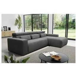 Ecksofa DOMO collection "Brandon große Ausführung B/T/H: 289/177/80 cm, auch in Leder und Cord" Sofas Gr. B/H/T: 285cm x 80cm x 175cm, Cord, Recamiere rechts, mit Sitztiefenverstellung, mit Nierenkissen, grau mit Kopfteilverstellung, wahlweise Sitztiefenverstellung, L-Form