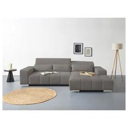 Ecksofa COTTA "Orion L-Form" Sofas Gr. B/H/T: 307cm x 73cm x 186cm, Microfaser, Recamiere rechts, grau (elephant) mit Recamiere, inkl. verstellbaren Kopfstützen und 3 Kissen