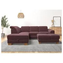 Ecksofa Home Affaire "Dundee L-Form" Sofas Gr. B/H/T: 263cm x 86cm x 219cm, Flachgewebe, Ottomane links, mit Bettfunktion-mit Stauraum-mit Kopfteilverstellung, lila (flieder) wahlweise mit Kopfteilverstellung und zusätzlich Bettfunktion