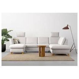 Wohnlandschaft Home Affaire "Trelleborg U-Form" Sofas Gr. B/H/T: 307 cm x 86 cm x 213 cm, Feincord, Ottomane rechts, mit Bettfunktion-mit Stauraum, silberfarben (silber) wahlweise mit Bettfunktion und Bettkasten, inkl. Federkern-Polsterung