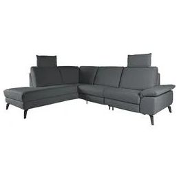 Ecksofa Alina Sofas Gr. B/H/T: 267cm x 118cm x 210cm, Struktur GBA, Ottomane links, mit Armlehnenverstellung, grau (blaugrau gba 29) inkl. Kopfstützen, wahlweise mit Relaxfunktion, Breite: 267 cm