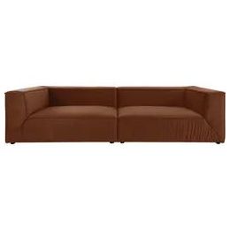 Big-Sofa Tom Tailor HOME "BIG CUBE" Sofas Gr. B/H/T: 300cm x 66cm x 129cm, Samtstoff TSV, mit Sitztiefenverstellung, braun (copper tsv 22) in 2 Breiten, wahlweise mit Sitztiefenverstellung, Tiefe 129 cm