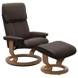 Relaxsessel stressless "Admiral", braun (braun batick), B:87cm H:101cm T:78cm, Leder BATICK: BATICK ist ein leicht korrigiertes, durchgefärbtes und genarbtes Möbelleder, bei dem die meisten Unebenheiten und Spuren in der Regel entfernt wurden., Sessel, mit Classic Base, Größe M & L, Gestell Eiche