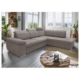 Ecksofa Inosign "Vasto L-Form" Sofas Gr. B/H/T: 283 cm x 102 cm x 228 cm, Struktur, Ottomane rechts, braun (hellbraun) inkl. Bettfunktion und Bettkasten, Kopfteilfunktion