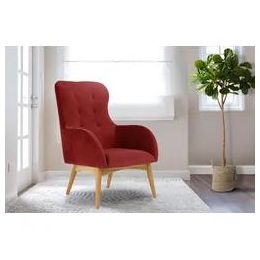 Sessel Home Affaire "Leonarda" Gr. Samtoptik, Füße Buche natur-Sessel, B/H/T: 66 cm x 101 cm x 88 cm, rot Einzelsessel Lounge-Sessel Sessel feine Steppung im Rücken