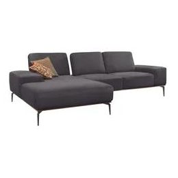 Ecksofa W.Schillig "run" Sofas Gr. B/H/T: 279cm x 88cm x 178cm, Flachgewebe W82, Recamiere links, mit Sitztiefenverstellung, grau (anthrazit w82) mit Holzsockel, Füße in Schwarz pulverbeschichtet, Breite 279 cm