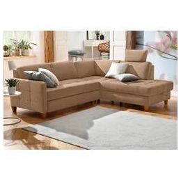 Ecksofa Home Affaire "Earl L-Form" Sofas Gr. B/H/T: 233cm x 80cm x 196cm, Luxus-Microfaser ALTARA NUBUCK, Ottomane rechts, mit Bettfunktion, braun (schoko) wahlweise auch mit Bettfunktion oder Bettkasten