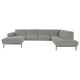 Wohnlandschaft Andas "Lungre, U-Form" Sofas Gr. B/H/T: 335cm x 82cm x 197cm, Stucktur weich, Recamiere links, Wohnlandschaft XL, grau (grey pinstripe) in verschiedenen Größen, extra hohe Füße aus Metall