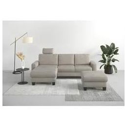 Ecksofa Home Affaire "Summer L-Form" Sofas Gr. B/H/T: 249 cm x 91 cm x 164 cm, Feincord, Recamiere links, ohne Bettfunktion-ohne Bettkasten-ohne Federkern, grau (steel) mit Recamiere, oder ohne Bettfunktion und Bettkasten, Cord-Bezug