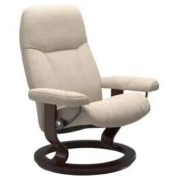 Relaxsessel stressless "Consul" Sessel Gr. ROHLEDER Stoff Q2 FARON, Classic Base Braun, PlusTMSystem-Gleitsystem-Relaxfunktion-Drehfunktion-Kopfstützenverstellung-Rückteilverstellung, B/H/T: 72 cm x 94 cm x 70 cm, beige (light q2 faron) mit Classic Base, Größe S, Gestell Braun