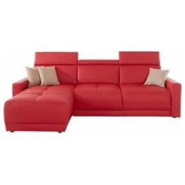 Ecksofa DOMO collection "Ava L-Form" Sofas Gr. B/H/T: 262cm x 84cm x 167cm, Kunstleder SOFTLUX, Recamiere links, mit Kopfteilverstellung, rot mit Recamiere, Federkern wahlweise Kopfteilverstellungen