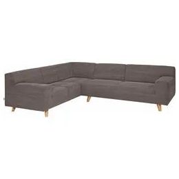 Ecksofa Tom Tailor HOME "NORDIC PURE" Sofas Gr. B/H/T: 269cm x 77cm x 226cm, Vintage Webstoff TUS, langer Schenkel rechts, braun (brown tus 4) im Retrolook, Füße Buche natur