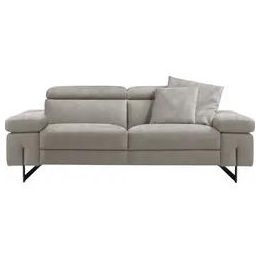 2,5-Sitzer Egoitaliano "Candice" Sofas Gr. B/H/T: 222cm x 100cm x 108cm, Luxus-Microfaser Lederoptik, grau (opal grau) Kopfteile manuell verstellbar, titanumfarbene Kufenfüße