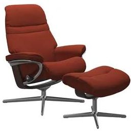 Relaxsessel stressless "Sunrise" Sessel Gr. ROHLEDER Stoff Q2 FARON, Cross Base Braun, Relaxfunktion-Drehfunktion-PlusTMSystem-Gleitsystem-BalanceAdaptTM, B/H/T: 79cm x 103cm x 73cm, rot (rust q2 faron) mit Hocker, Cross Base, Größe S, M & L, Holzakzent Braun