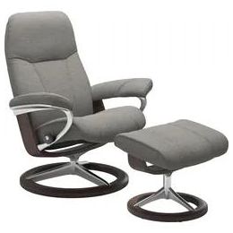 Relaxsessel stressless "Consul" Sessel Gr. ROHLEDER Stoff Q2 FARON, Signature Base Wenge, BalanceAdaptTM-PlusTMSystem-Gleitsystem-Relaxfunktion-Drehfunktion-Kopfstützenverstellung-Rückteilverstellung, B/H/T: 82cm x 102cm x 72cm, grau (grey q2 faron) mit Hocker, Signature Base, Größe M, Gestell Wenge