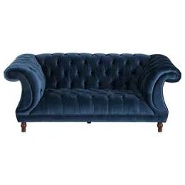 Chesterfield-Sofa Max Winzer "Isabelle" Sofas Gr. B/H/T: 200cm x 80cm x 100cm, Samtvelours 20442, blau (petrol) Knopfheftung & gedrechselten Füßen in Buche Nussbaum, Breite 200 cm