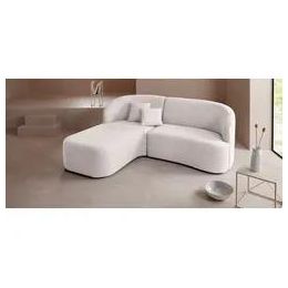 Ecksofa LeGer Home by Lena Gercke "Dilara L-Form" Sofas Gr. B/H/T: 200cm x 87cm x 165cm, Struktur fein, Ottomane links, beige (creme) gerundete Rückenlehne und Front, in 3 Bezugsqualitäten