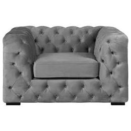 Guido Maria Kretschmer Home & Living Chesterfield-Sessel GUIDO MARIA KRETSCHMER HOME & LIVING "Kalina Sessel" Sessel Gr. Samtvelours, B/H/T: 110cm x 67cm x 98cm, grau mit klassischer Chesterfield-Knopfheftung, sehr hochwertige Qualität