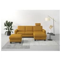 Ecksofa Home Affaire "Summer L-Form" Sofas Gr. B/H/T: 249 cm x 91 cm x 164 cm, Breitcord, Recamiere rechts, mit Bettfunktion-mit Bettkasten-ohne Federkern, gelb (mustard) mit Recamiere, oder ohne Bettfunktion und Bettkasten, Cord-Bezug