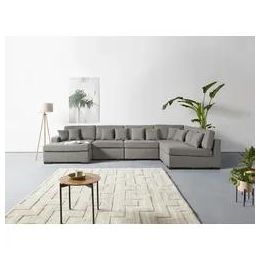 Guido Maria Kretschmer Home & Living Wohnlandschaft GUIDO MARIA KRETSCHMER HOME & LIVING "Skara U-Form" Sofas Gr. B/H/T: 390 cm x 86 cm x 190 cm, Struktur fein, Ottomane links, beige (greige) Lounge-Sofa mit Federkernpolsterung, in vielen Bezugsvarianten