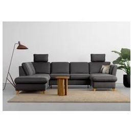 Wohnlandschaft Home Affaire "Trelleborg U-Form" Sofas Gr. B/H/T: 307 cm x 86 cm x 213 cm, Breitcord, Ottomane links, mit Bettfunktion-mit Stauraum, grau wahlweise mit Bettfunktion und Bettkasten, inkl. Federkern-Polsterung