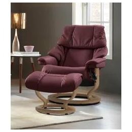 Relaxsessel stressless "Reno" Sessel Gr. Leder BATICK, Classic Base Eiche, Relaxfunktion-Drehfunktion-PlusTMSystem-Gleitsystem, B/H/T: 75cm x 96cm x 75cm, rot (bordeaux batick) mit Classic Base, Größe S, M & L, Gestell Eiche