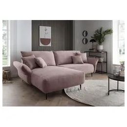 Ecksofa Inosign "Amarena L-Form" Sofas Gr. B/H/T: 286cm x 96cm x 178cm, Cord, Recamiere links, Zierkissenfarbe 40 x 40cm: rosa-Zierkissenfarbe 45 x 45cm: rosa, rosa inklusive Armlehnenverstellfunktion, 4x Zierkissen gratis