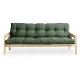 Schlafsofa KARUP DESIGN Sofas Gr. B/H/T: 204cm x 40cm x 90cm, Gestell: Natur, grün (olivgrün) Mit Holzstruktur, inkl. Futonmatratze, Liegefläche 130x190 cm