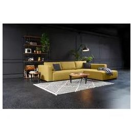 Ecksofa Tom Tailor HOME "HEAVEN STYLE XL" Sofas Gr. B/H/T: 302cm x 85cm x 221cm, Struktur fein TBO, Recamiere rechts, mit Bettfunktion-mit Bettkasten-Kunststofffuß, gelb (mustard tbo 5) aus der COLORS COLLECTION, wahlweise mit Bettfunktion & Bettkasten