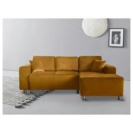 Guido Maria Kretschmer Home & Living Ecksofa GUIDO MARIA KRETSCHMER HOME & LIVING "Györ" Sofas Gr. B/H/T: 235cm x 88cm x 160cm, Samtoptik, Recamiere rechts, mit Bettfunktion-mit Bettkasten, goldfarben L-Form, wahlweise mit Bettfunktion und Bettkasten incl. 2 Zierkissen