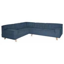 Ecksofa Tom Tailor HOME "NORDIC CHIC" Sofas Gr. B/H/T: 269cm x 77cm x 226cm, Samtstoff STC, langer Schenkel rechts, blau (ink blue stc 6) im Retrolook, Füße Buche natur