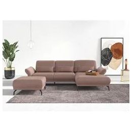 Ecksofa Inosign "Coco L-Form" Sofas Gr. B/H/T: 284cm x 88cm x 196cm, Feincord, mega-Recamiere rechts, ohne Sitztiefenverstellung-ohne Armteilverstellung-ohne Kopfteilverstellung-ohne Federkern, rosa (altrosa) Sitztiefen-, Arm- und Kopfteilverstellung, Cord-Bezug, Fußhöhe 15 cm