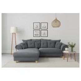 Ecksofa Home Affaire "Queenie" Sofas Gr. B/H/T: 276 cm x 92 cm x 190 cm, Struktur fein, Recamiere links, grau (dark grey) Sitzkomfort, zeitloses Design, inkl. loser Rücken-und Zierkissen