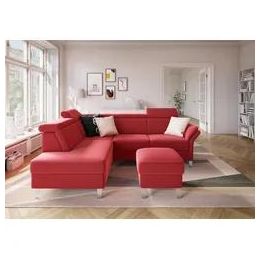 Sit & More Ecksofa SIT & MORE "Vincenzo L-Form" Sofas Gr. B/H/T: 245cm x 84cm x 193cm, Flachgewebe, Ottomane links, mit Kopfteilverstellung-mit Bettfunktion, rot inklusive Kopfteilverstellung, wahlweise mit Bettfunktion, Bettkasten