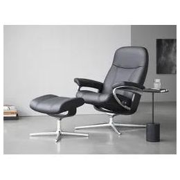 Relaxsessel stressless "Consul" Sessel Gr. Leder BATICK, Cross Base Schwarz, L, Relaxfunktion-Drehfunktion-PlusTMSystem-Gleitsystem-BalanceAdaptTM, B/H/T: 91cm x 102cm x 79cm, schwarz (black batick) mit Hocker, Cross Base, Größe S, M & L, Holzakzent Schwarz