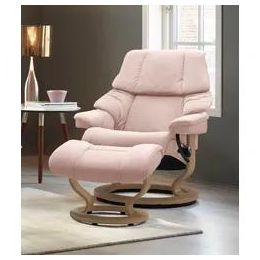 Relaxsessel stressless "Reno" Sessel Gr. ROHLEDER Stoff Q2 FARON, Classic Base Eiche, Relaxfunktion-Drehfunktion-PlusTMSystem-Gleitsystem, B/H/T: 79 cm x 98 cm x 75 cm, pink (light q2 faron) mit Classic Base, Größe S, M & L, Gestell Eiche